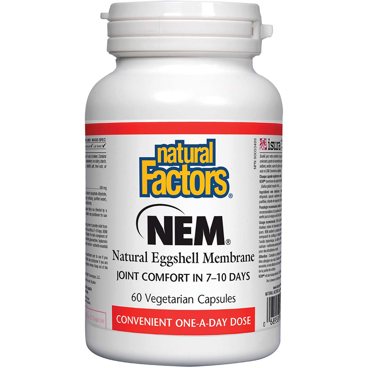 Natural Factors NEM Natural Eggshell Membrane, 500 mg, 60 Veggie Capsu ...